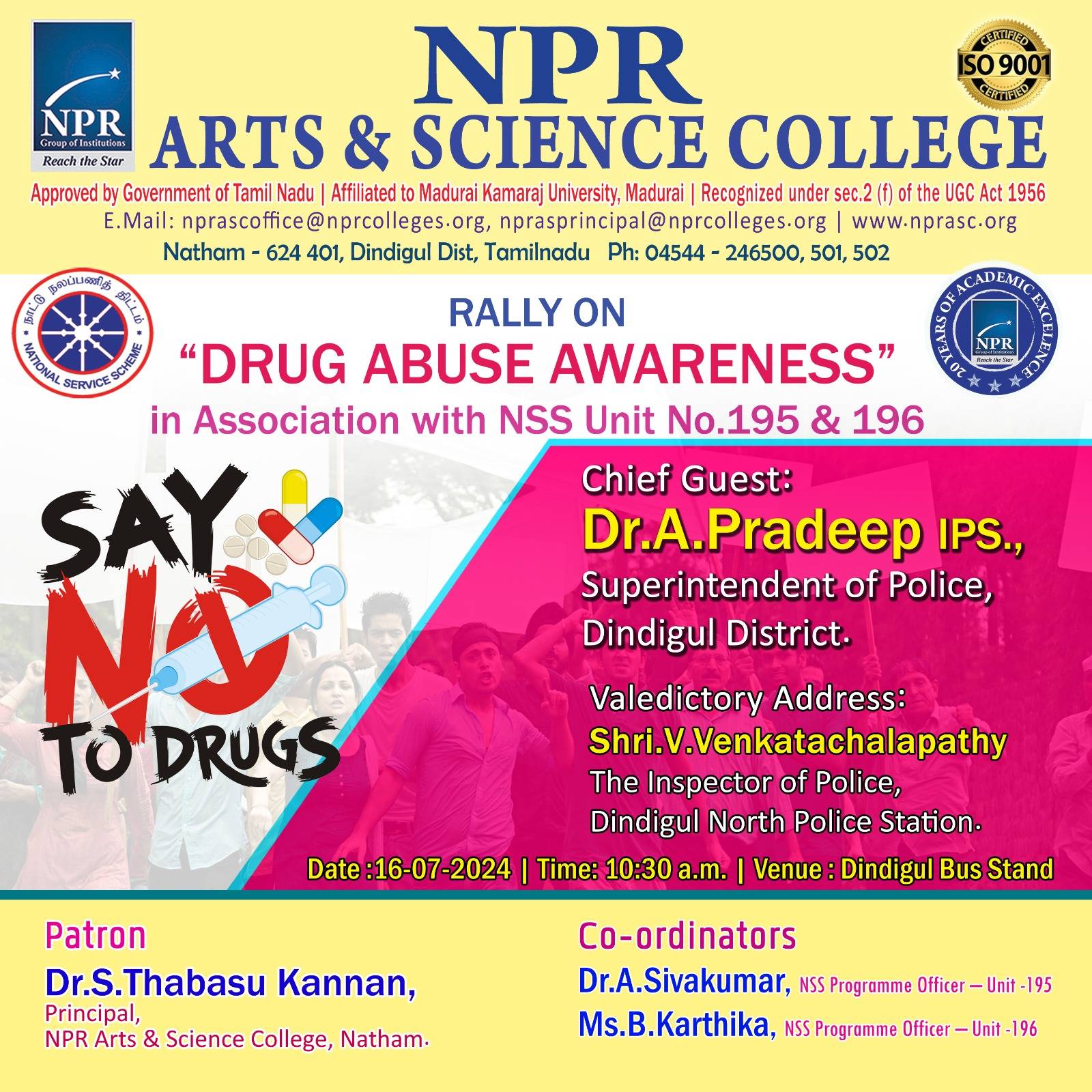Rally on Drug Abuse Awareness - NPR Arts and Science College