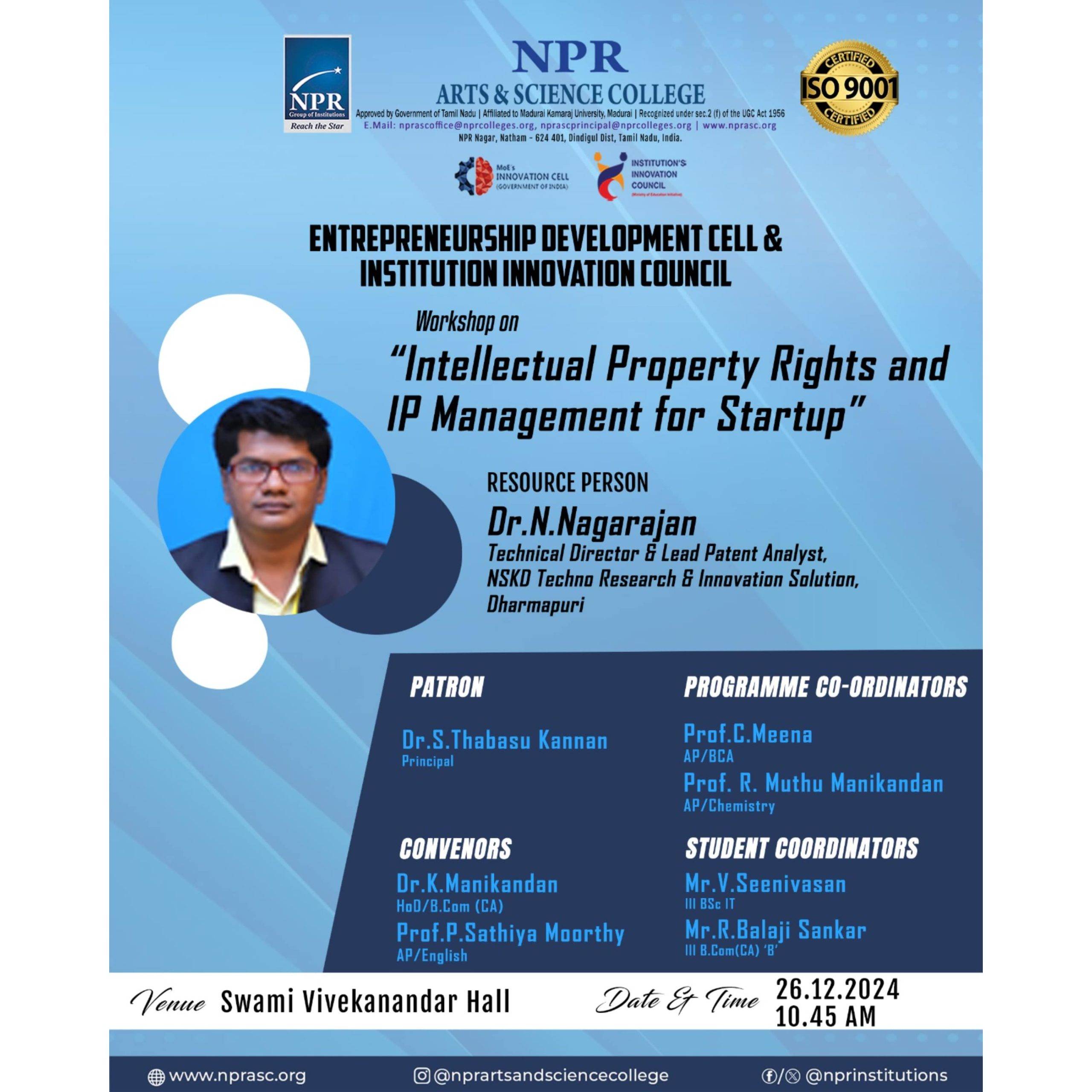 Workshop on Intellectual Property Rights and IP Management for Startup ...