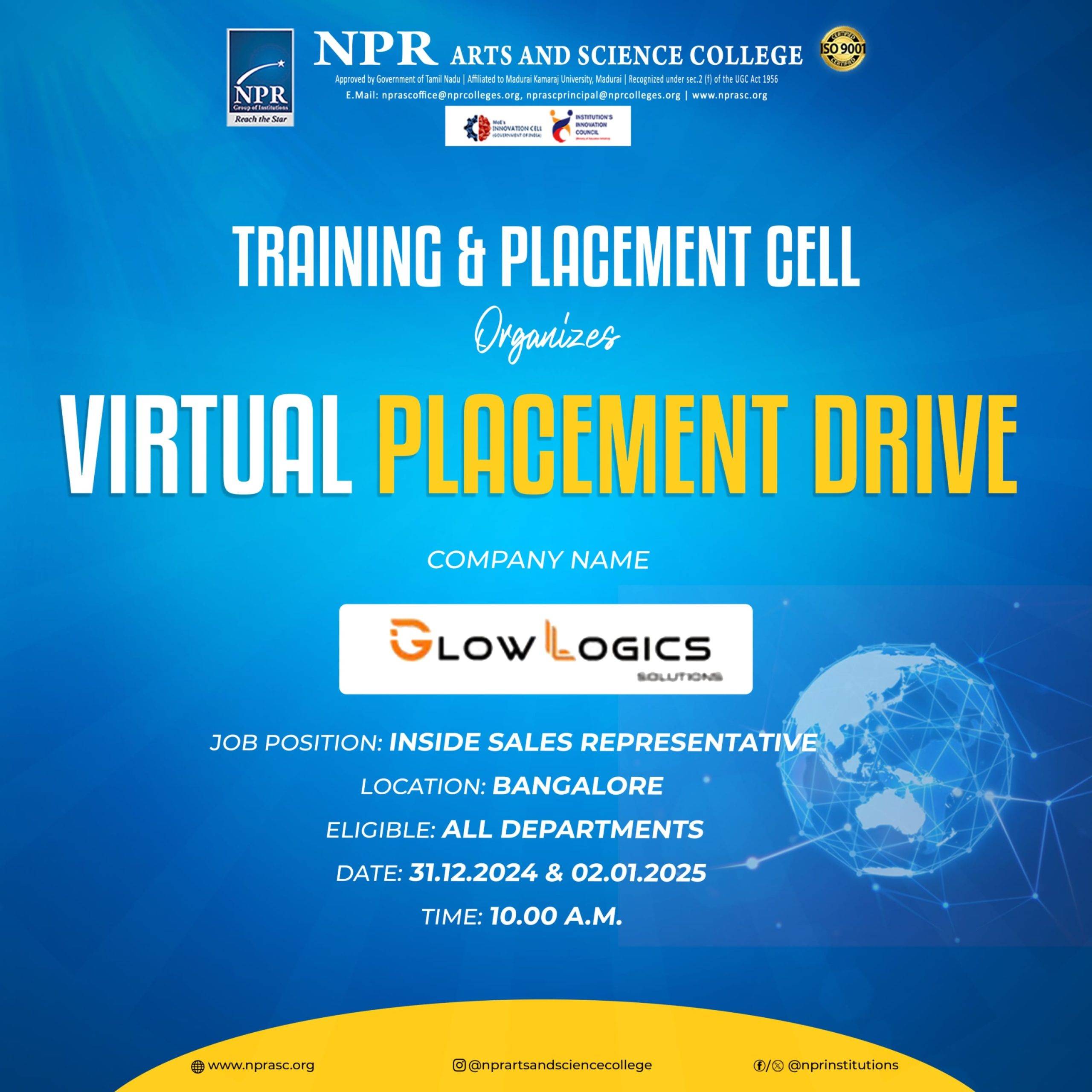 Virtual Placement Drive - Glow Logics Solutions - NPR Arts and Science College