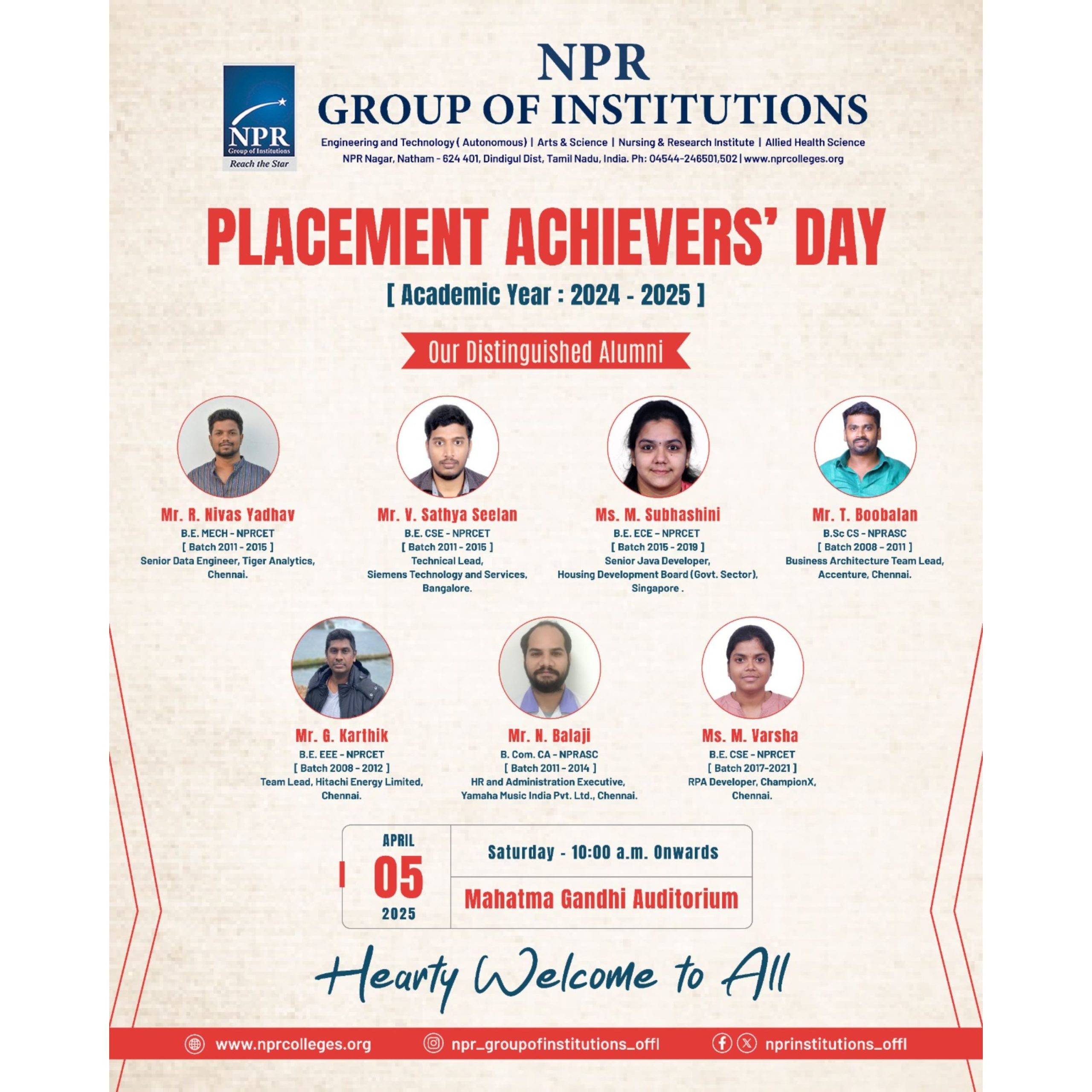 Placement Achievers' Day - 2K25 - NPR Arts and Science College